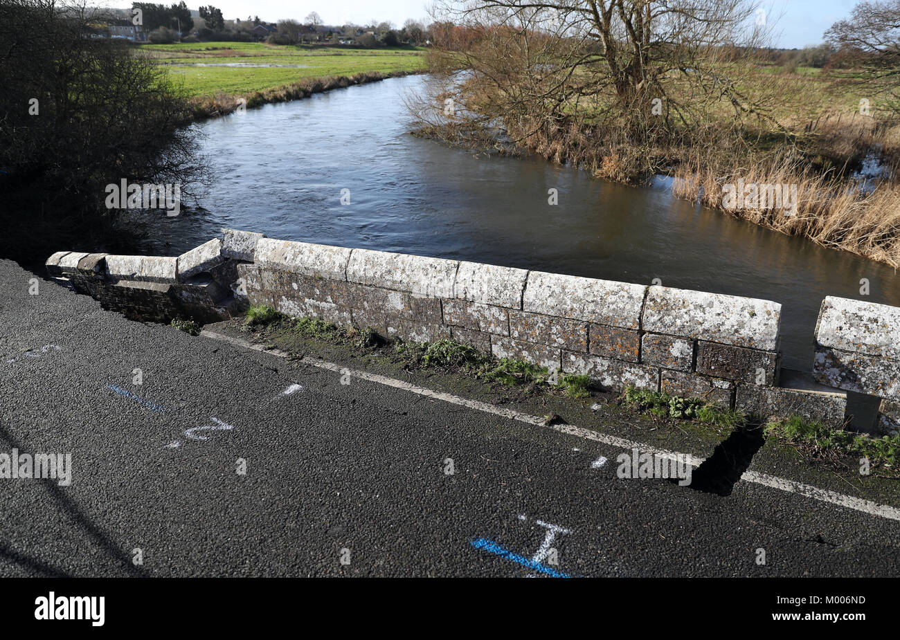 A view of the damage to the old Wool bridge over the River Frome in ...