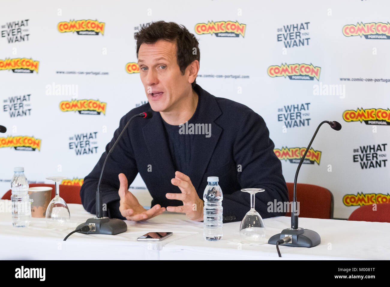 Simon Merrells attending a press conference at Comic Con Portugal in ...