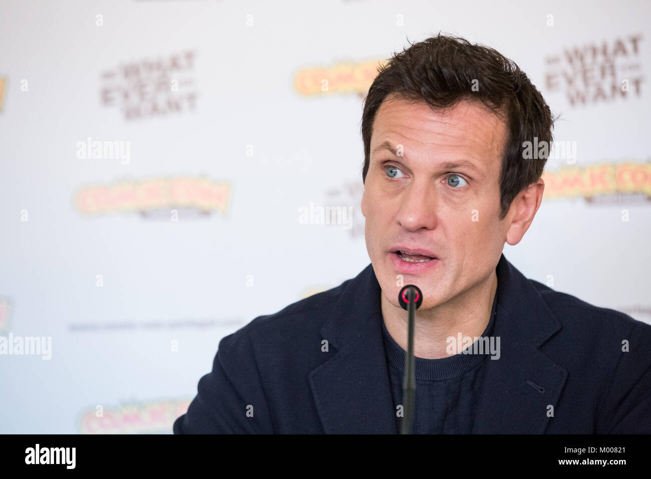 Simon Merrells attending a press conference at Comic Con Portugal in ...
