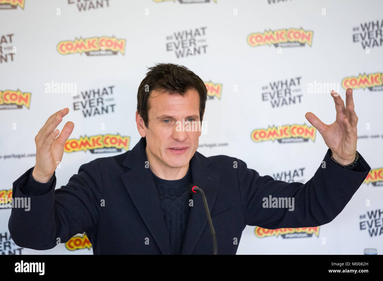 Simon Merrells attending a press conference at Comic Con Portugal in ...