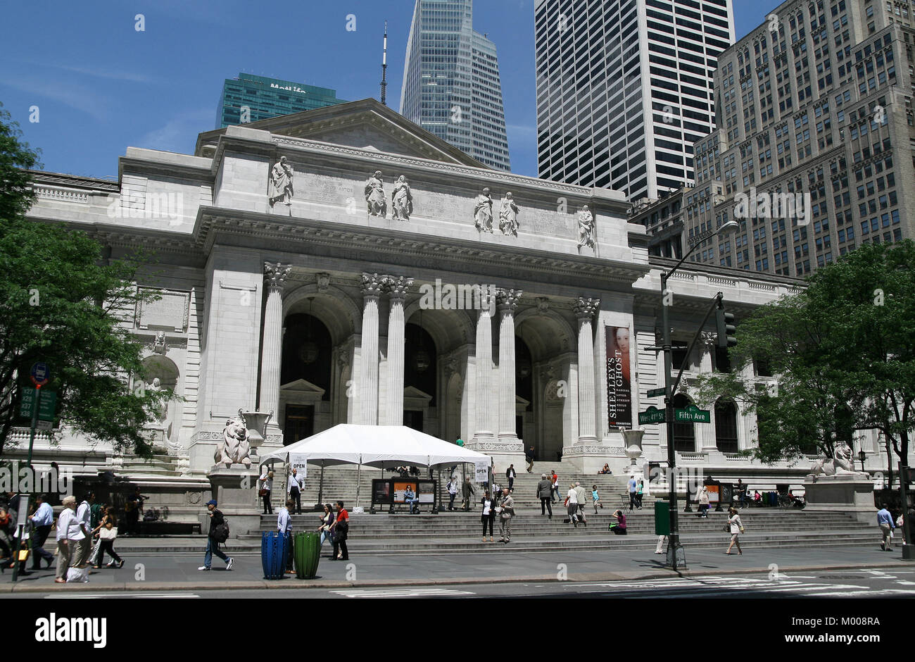 The New York Public Library (NYPL) front entrance, New York City, New ...