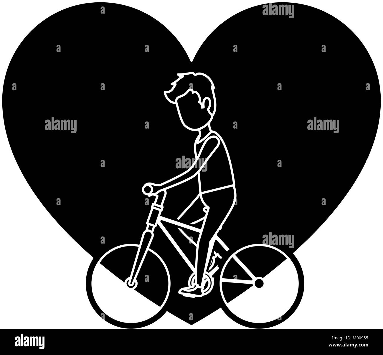 man riding bicycle with heart love vector illustration design Stock ...