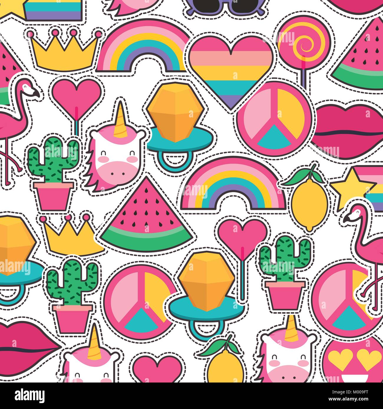 seamless pattern with fashionable patches comic stickers pins vector ...