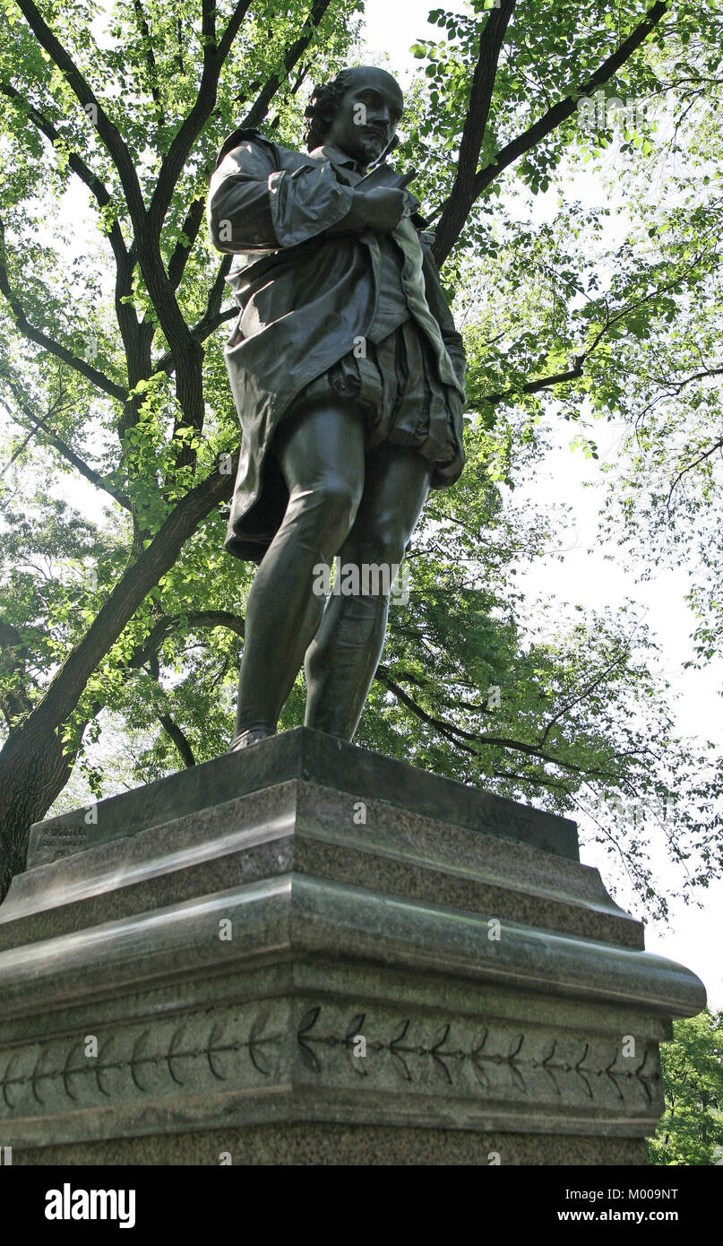 William Shakespeare statue on stone pedestal, Manhattan, New York City ...