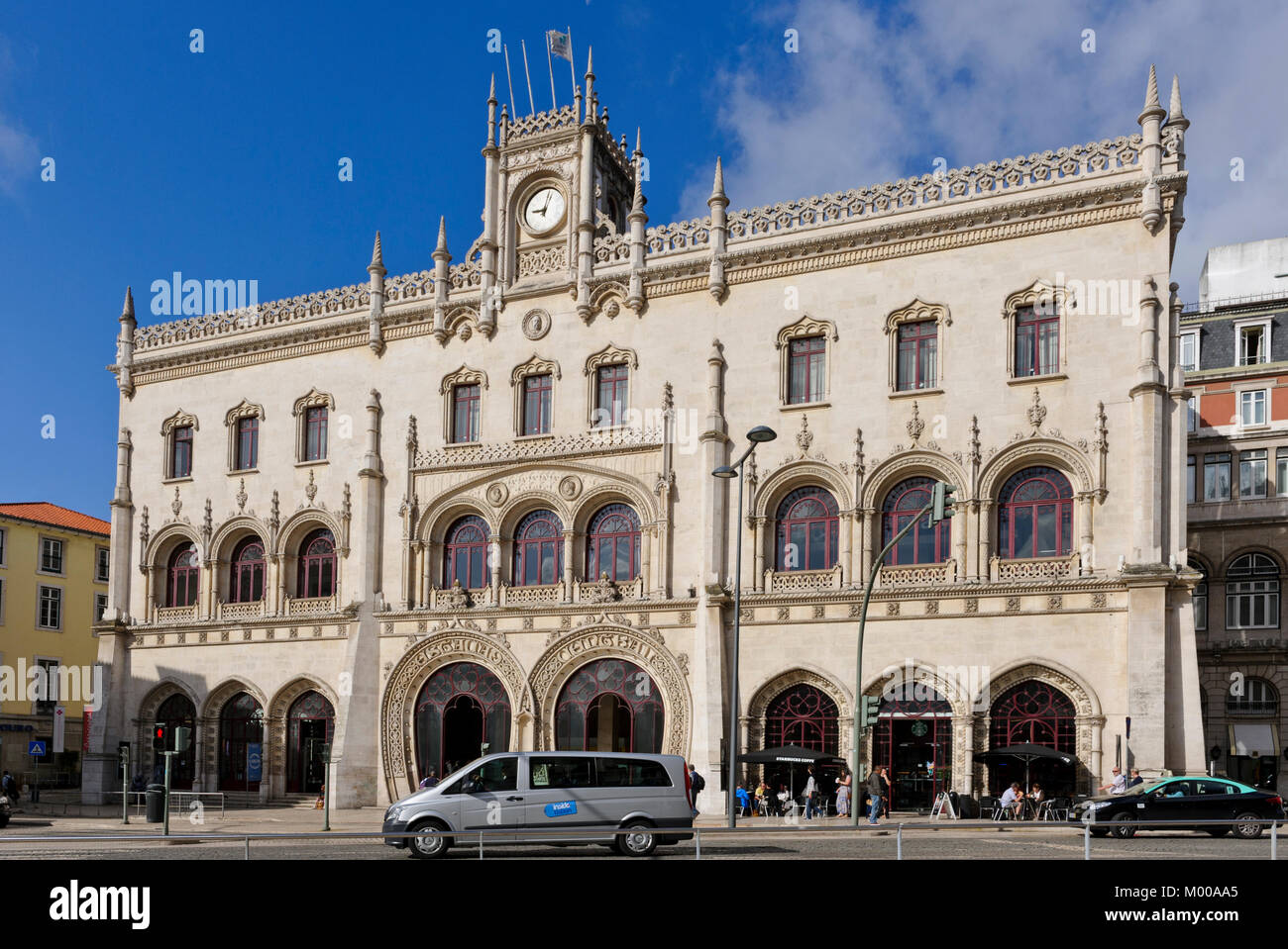 The facade of the Rossio Railway Station in Lisbon, Portugal Stock ...