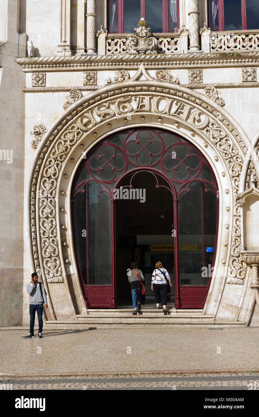 The entrance to the Rossio Railway Station in Lisbon, Portugal Stock ...