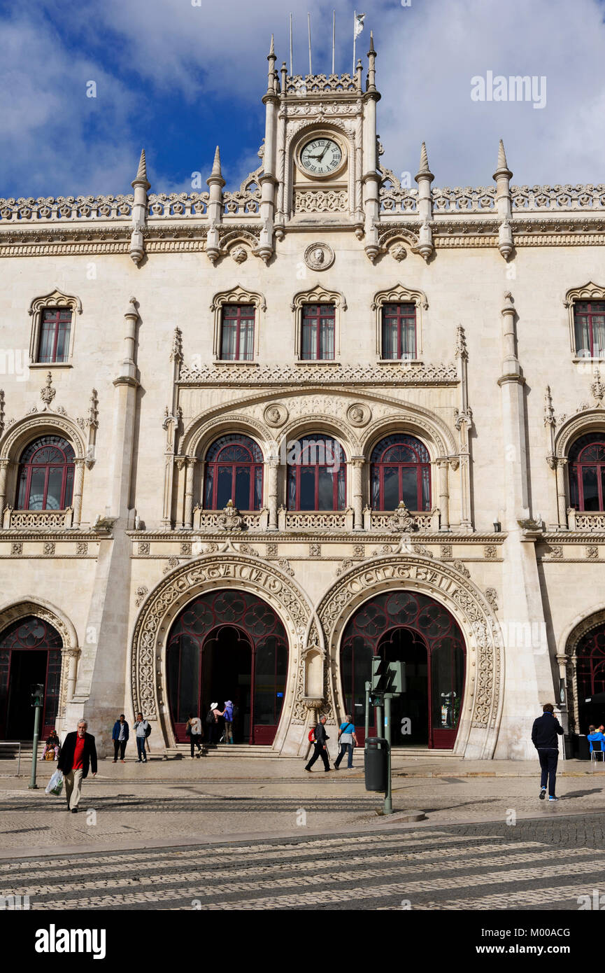 The entrance to the Rossio Railway Station in Lisbon, Portugal Stock ...