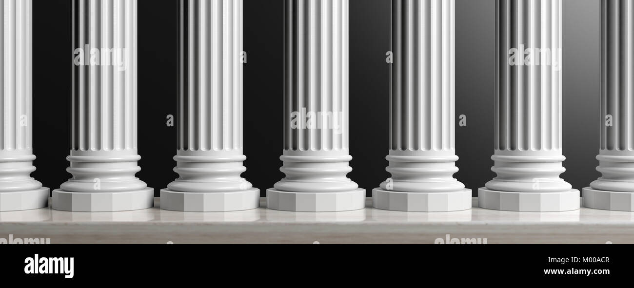 Marble classical pillars row on black background. 3d illustration Stock ...