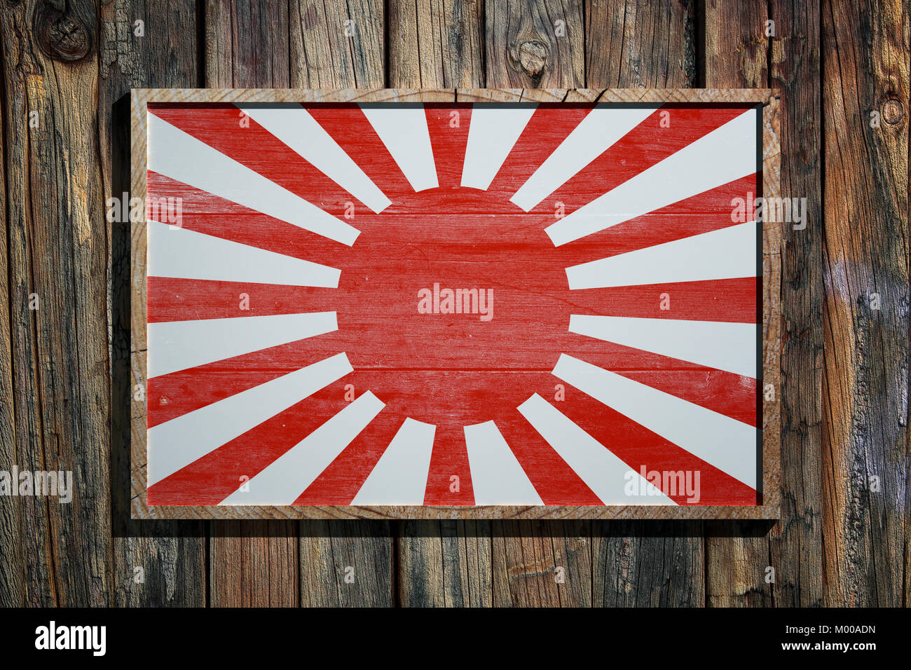 3d rendering of an old japanese Imperial flag on wooden background ...