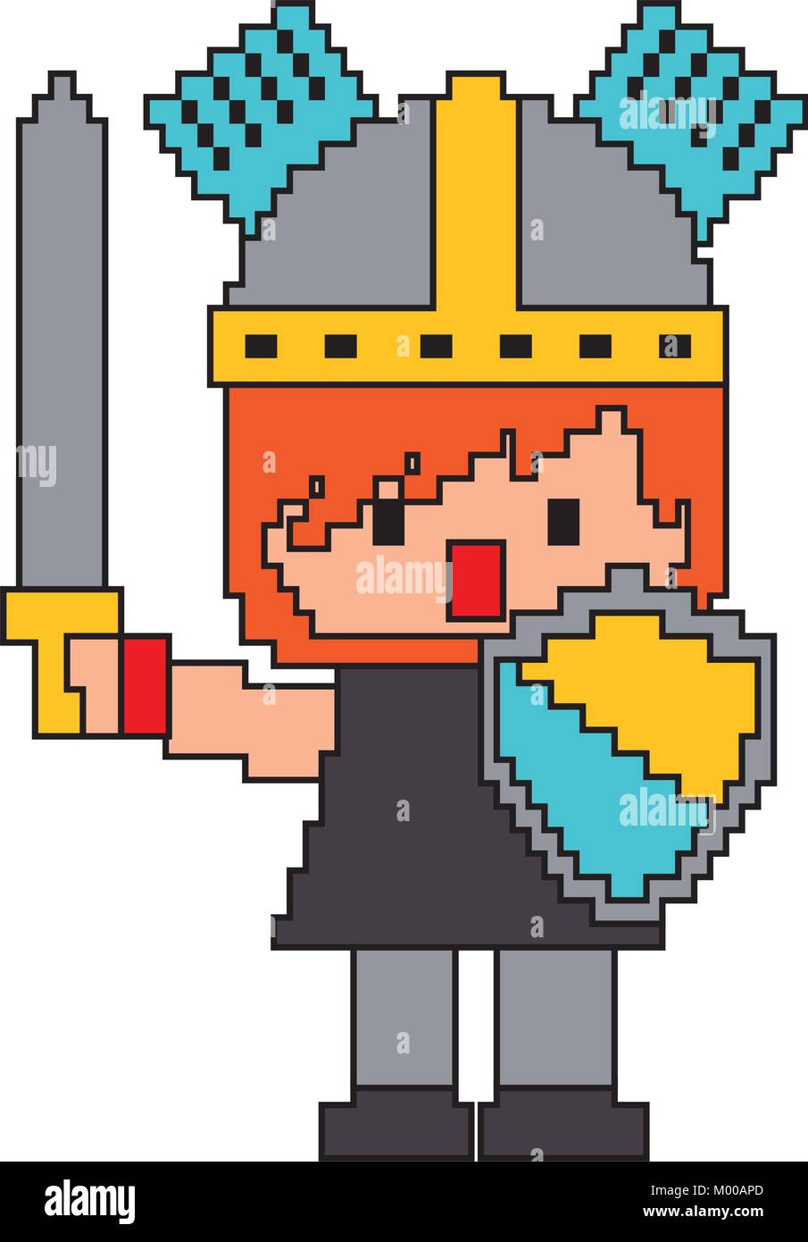 pixel character knight with sword and shield for games Stock Vector ...