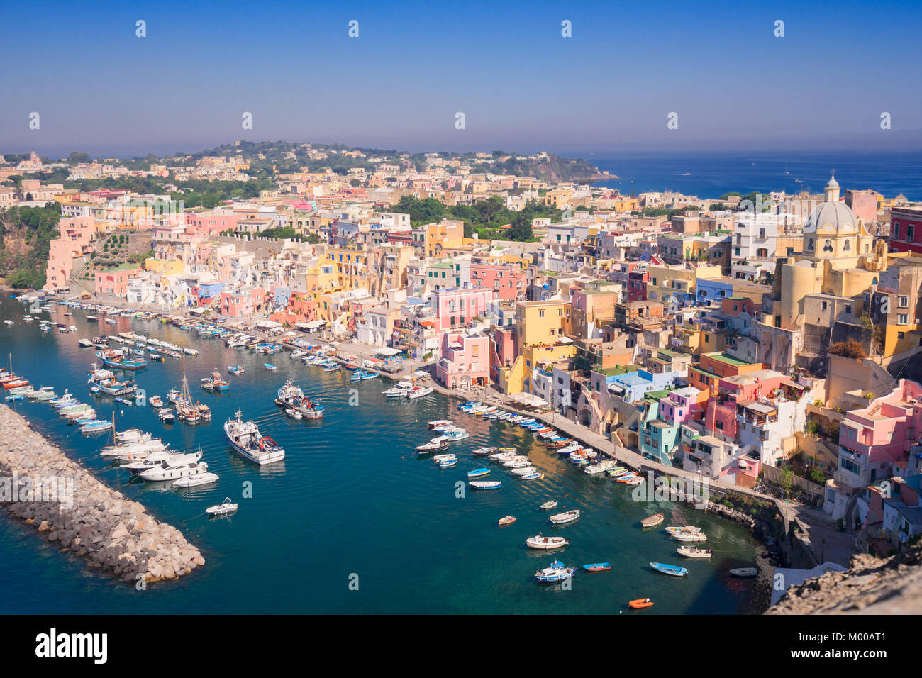 Procida island colorful town with harbour from above, Italy Stock Photo ...
