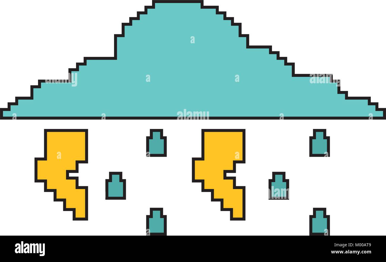 pixelated cloud rain thunderbolt storm weather Stock Vector Image & Art ...