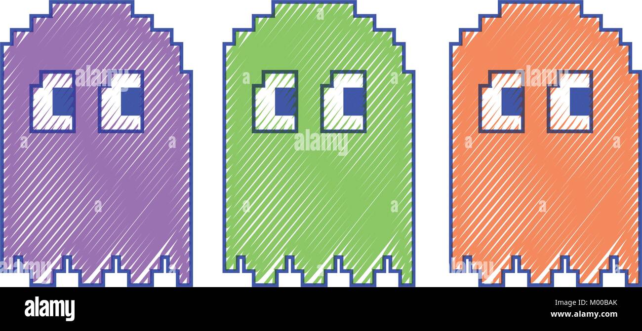 pixel character ghosts retro game arcade Stock Vector Image & Art - Alamy