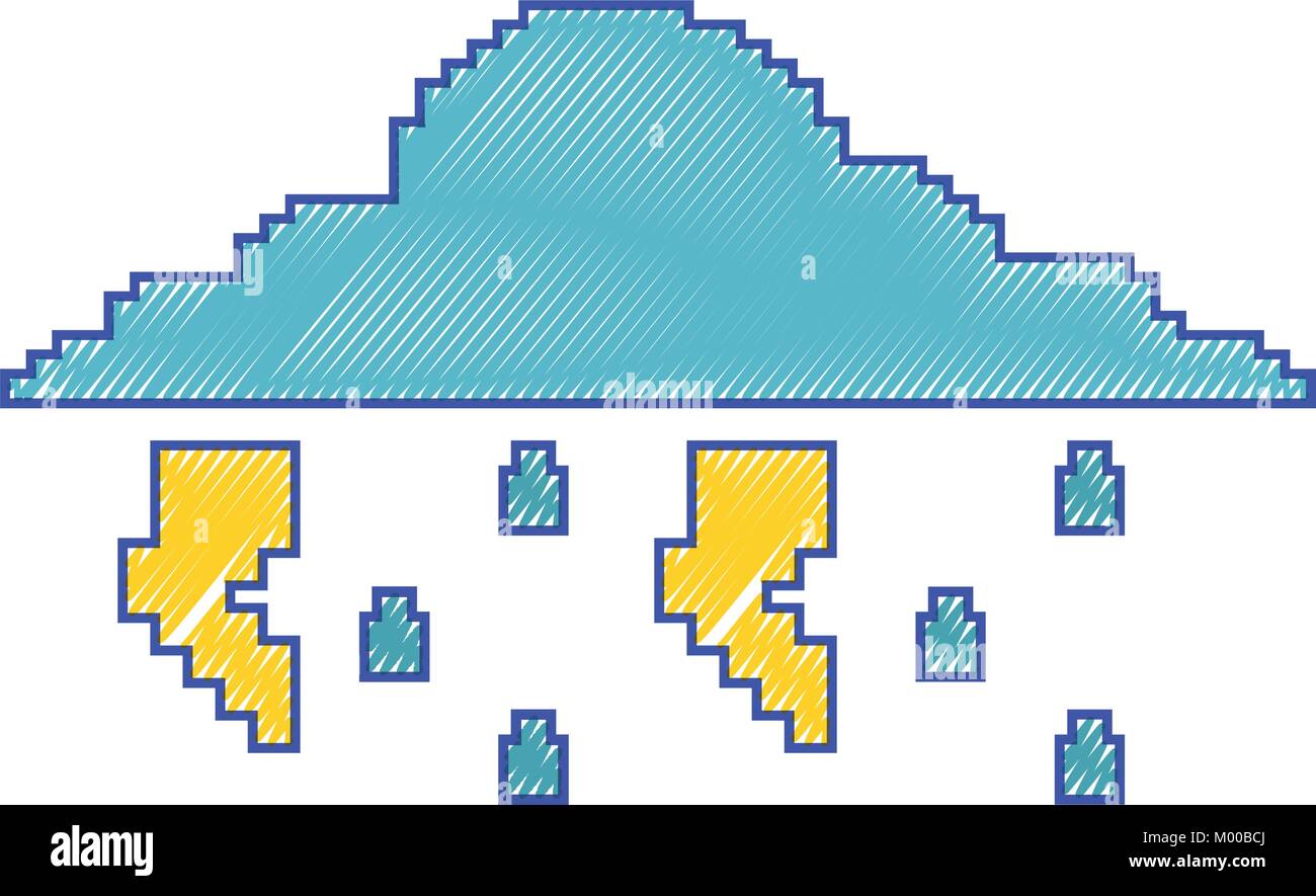 pixelated cloud rain thunderbolt storm weather Stock Vector Image & Art ...