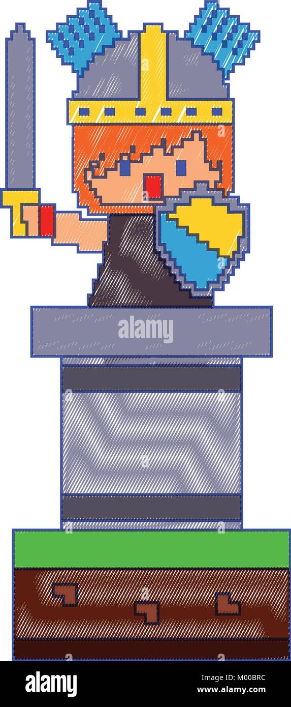 pixel character knight with sword and shield video game Stock Vector ...