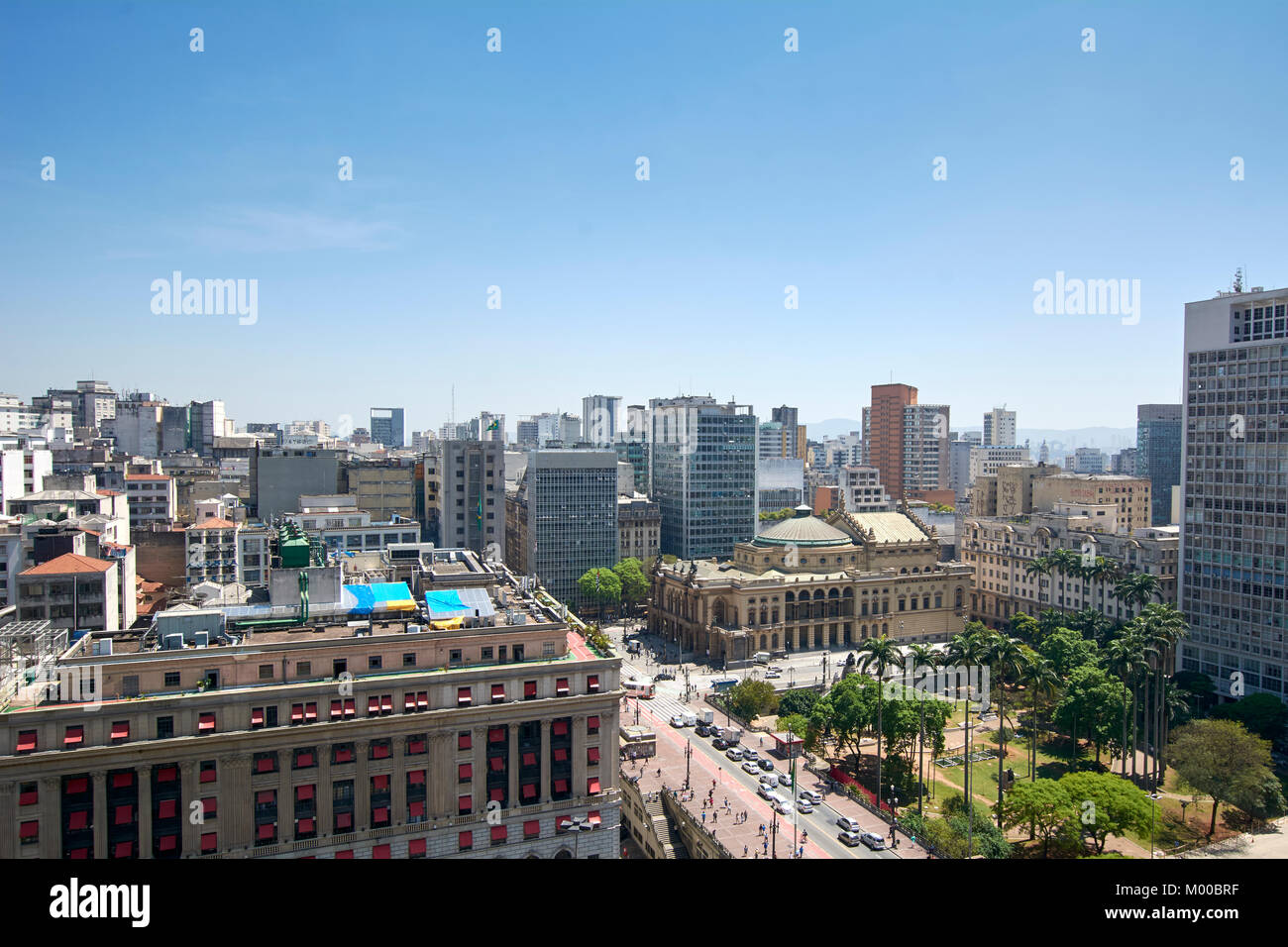 Aerial view of the Sao Paulo city, Alexandre Mackenzie building, also ...