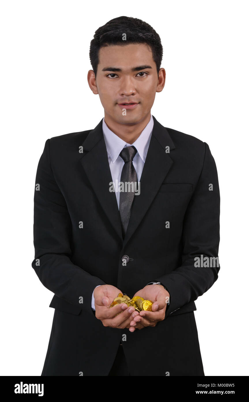 Gold coins in hands hi-res stock photography and images - Alamy