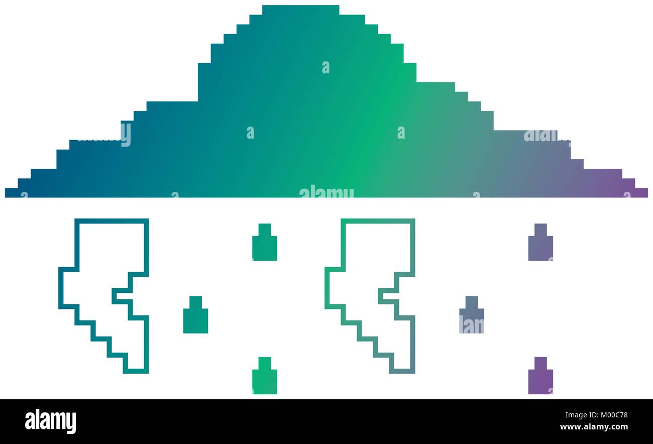 pixelated cloud rain thunderbolt storm weather Stock Vector Image & Art ...