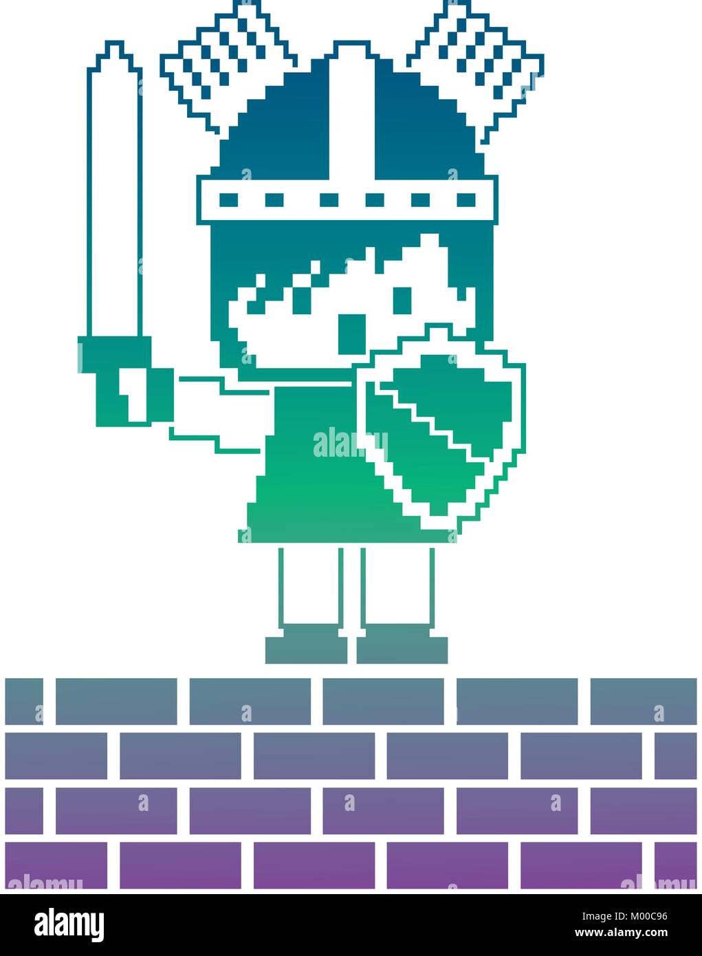 pixel character knight with brick wall game Stock Vector Image & Art ...