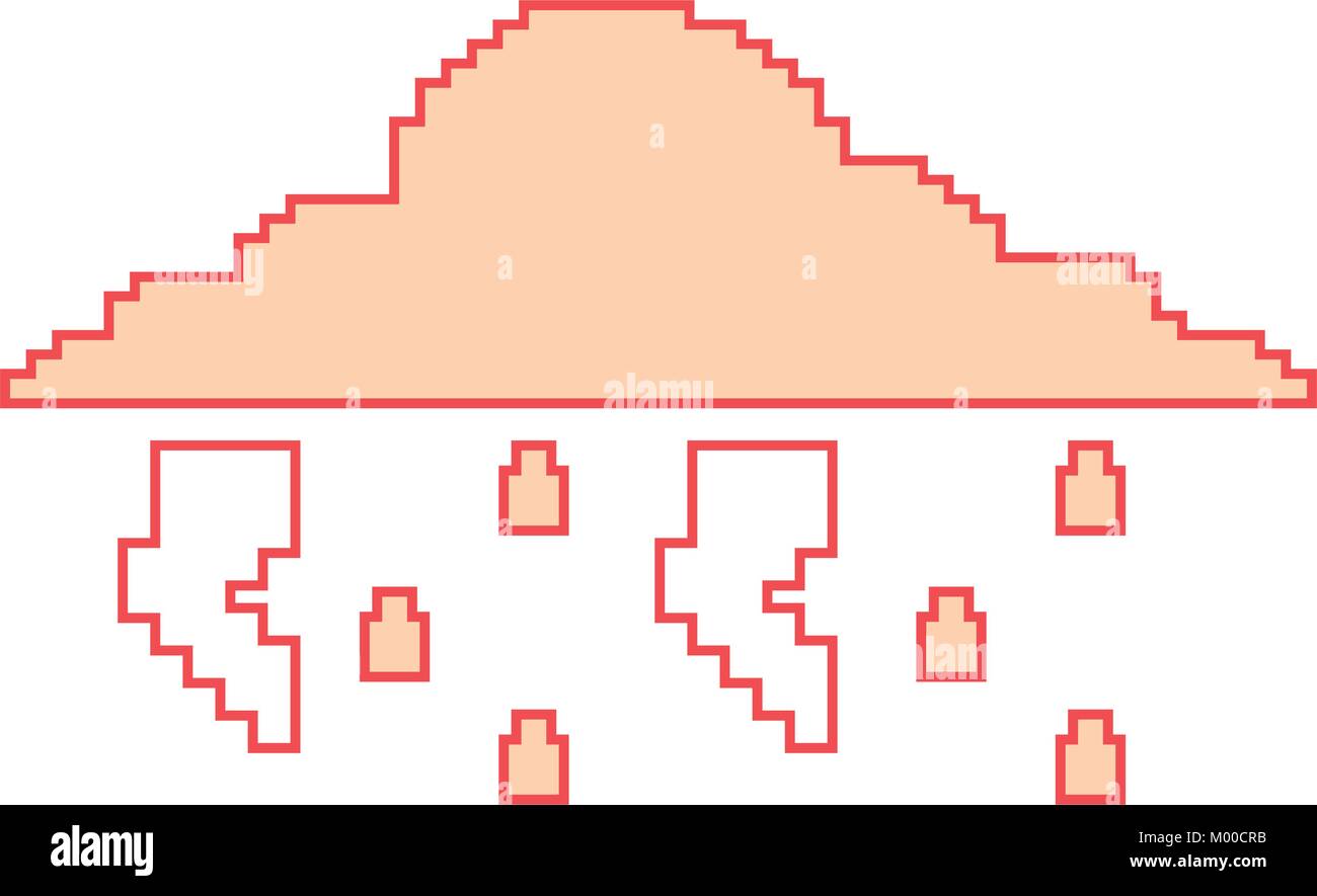 pixelated cloud rain thunderbolt storm weather Stock Vector Image & Art ...