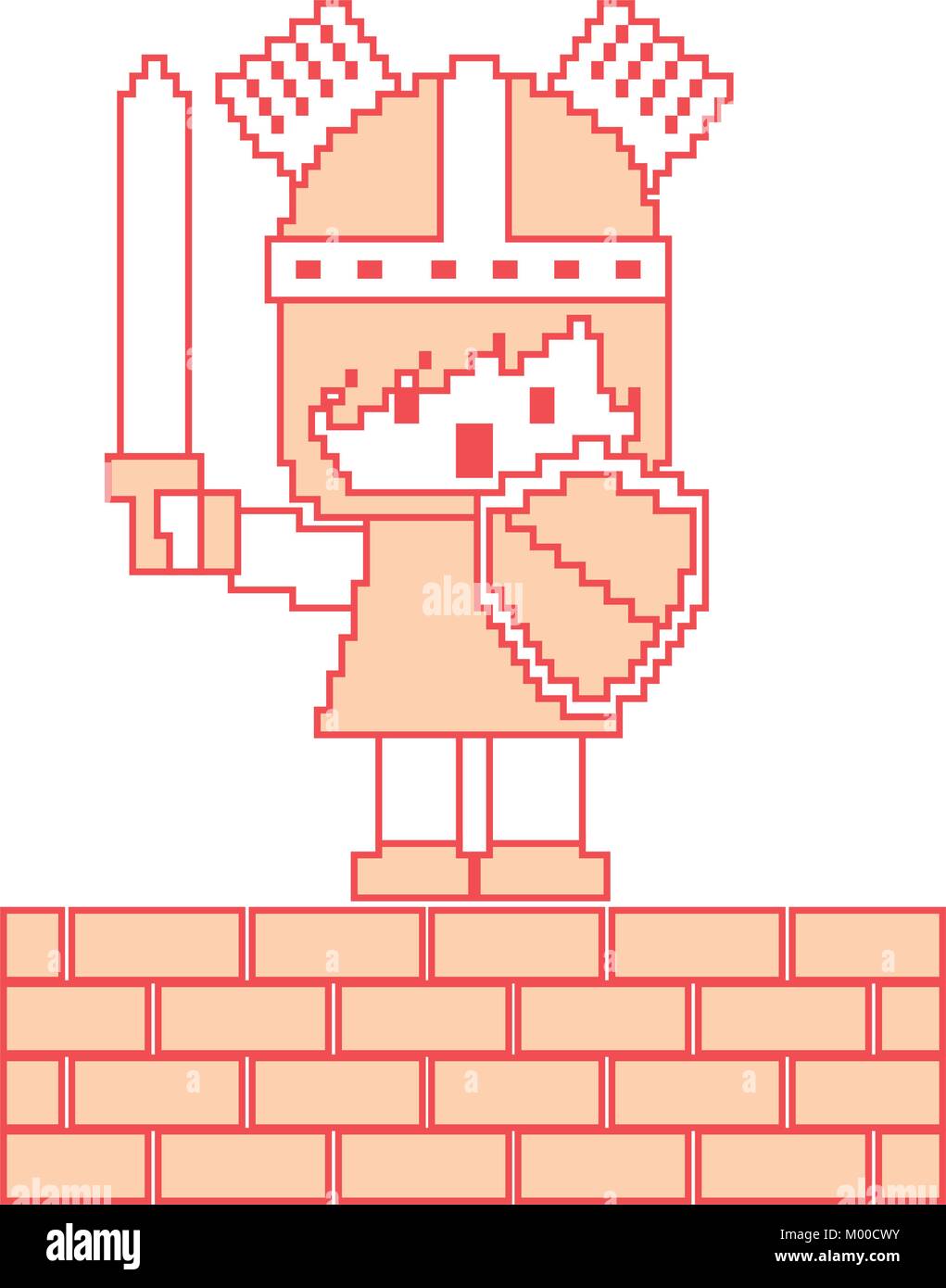 pixel character knight with brick wall game Stock Vector Image & Art ...