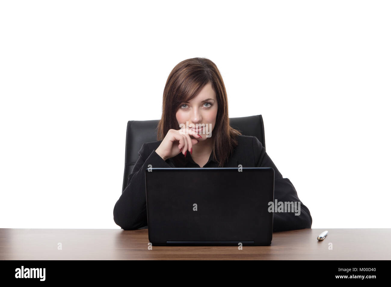 business woman siting at her desk at work Stock Photo - Alamy