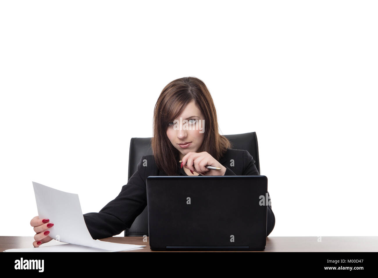 business woman siting at her desk at work Stock Photo - Alamy