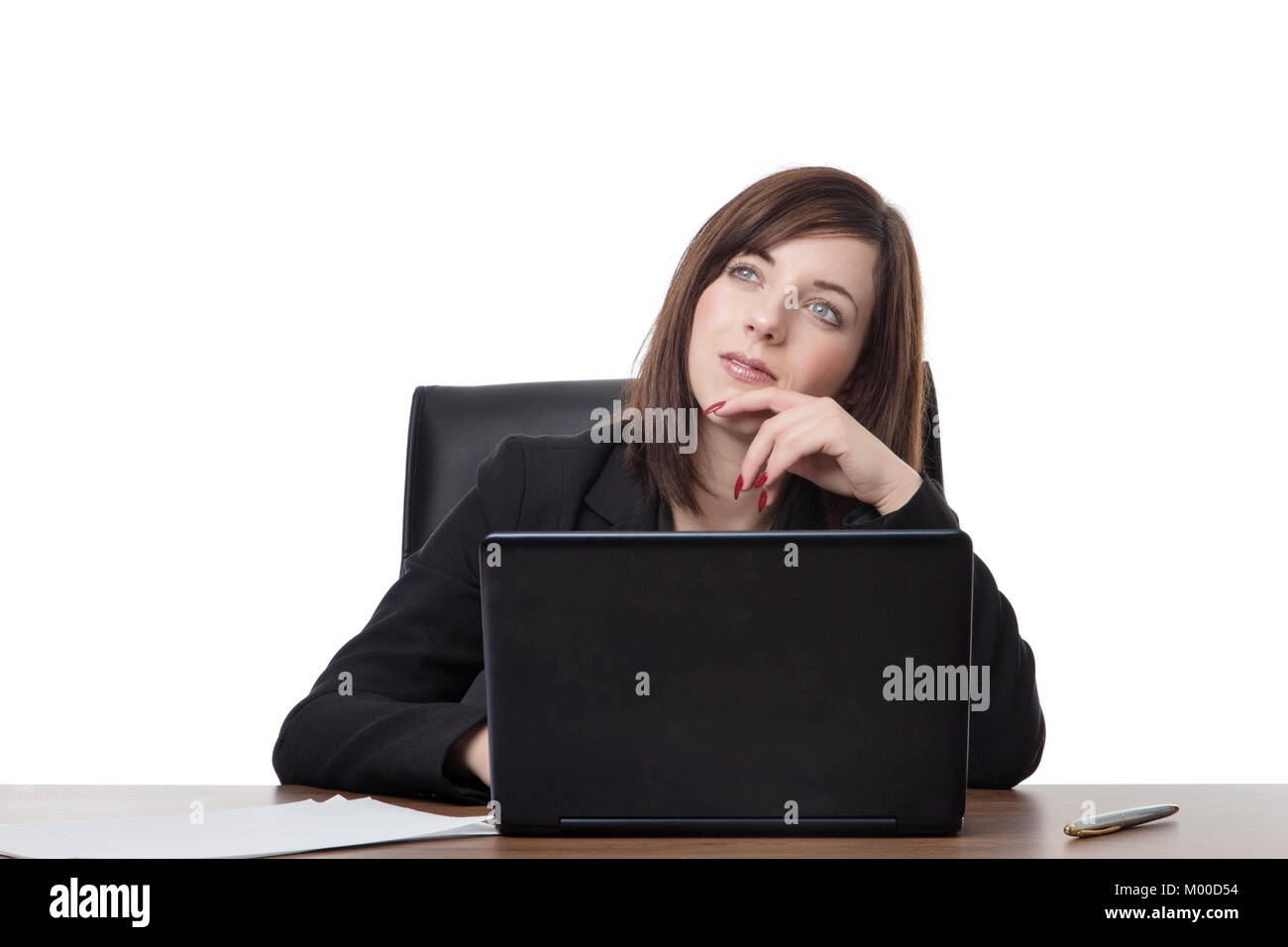 business woman siting at her desk at work daydreaming at work Stock ...