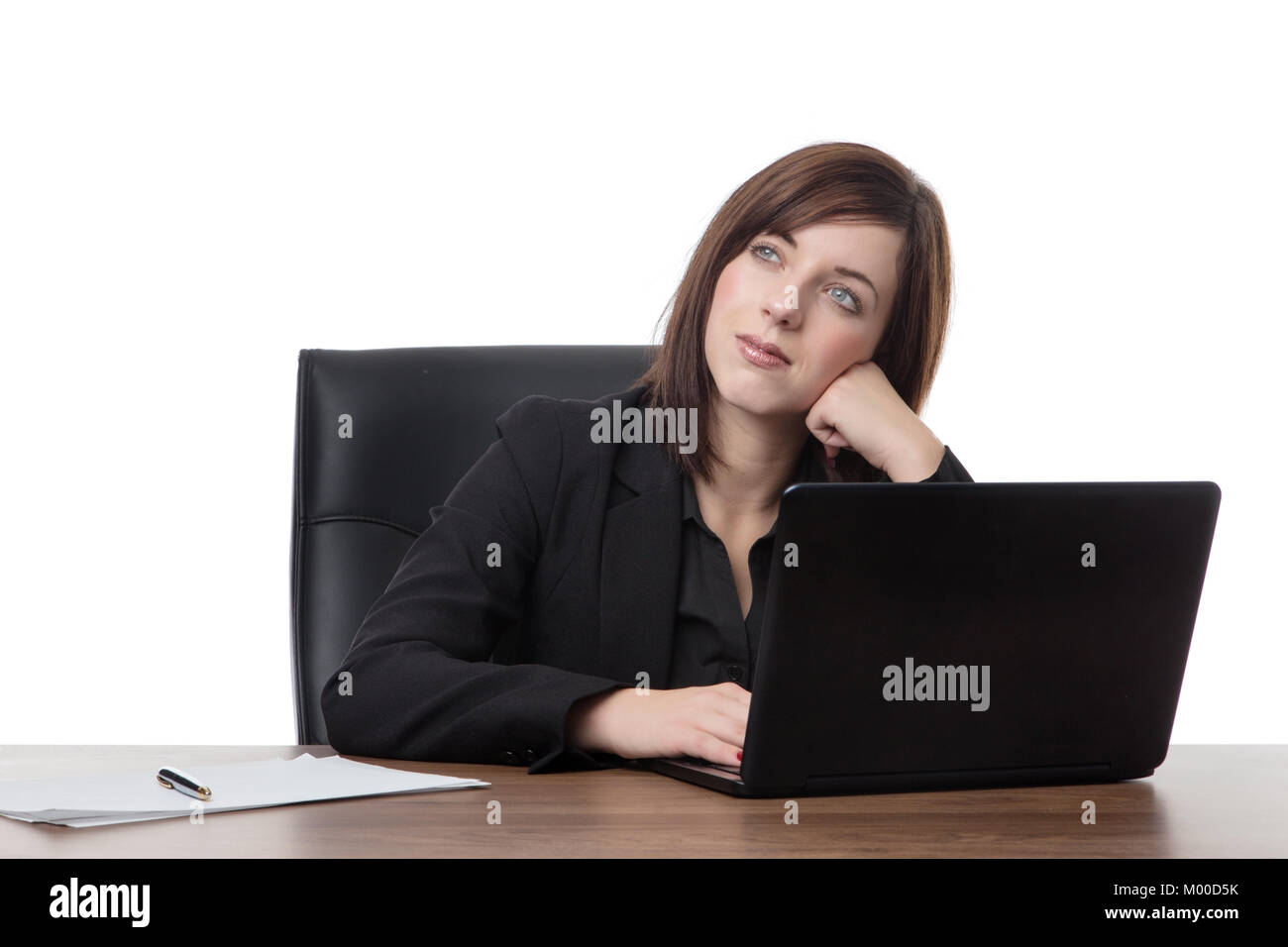 business woman siting at her desk at work daydreaming at work Stock ...