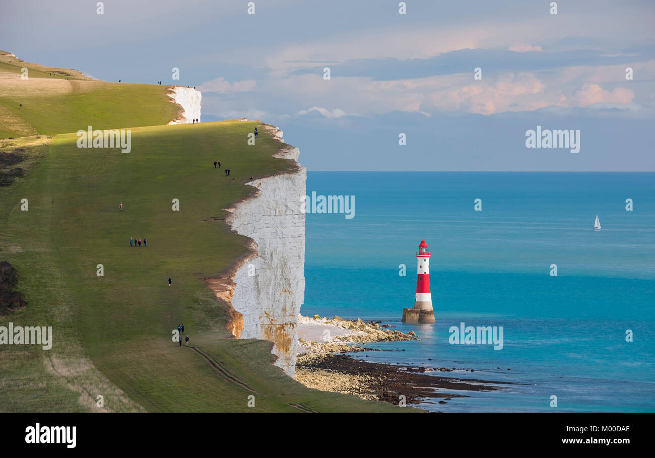 Beachy Head Lighthouse below the famous beachy head white cliffs of the ...