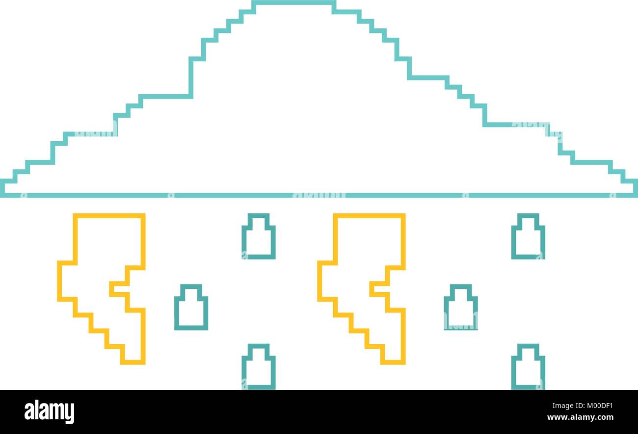 pixelated cloud rain thunderbolt storm weather Stock Vector Image & Art ...