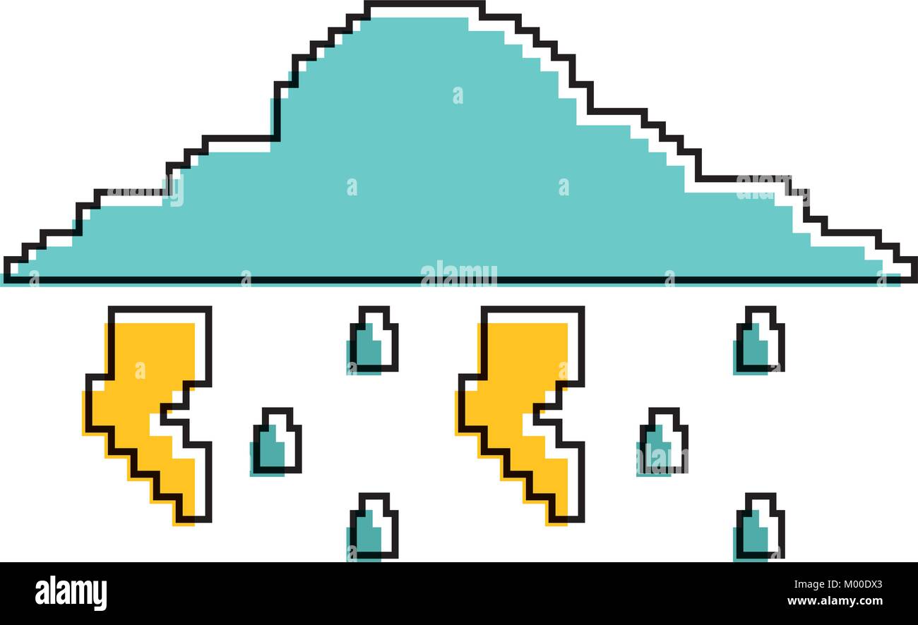 pixelated cloud rain thunderbolt storm weather Stock Vector Image & Art ...