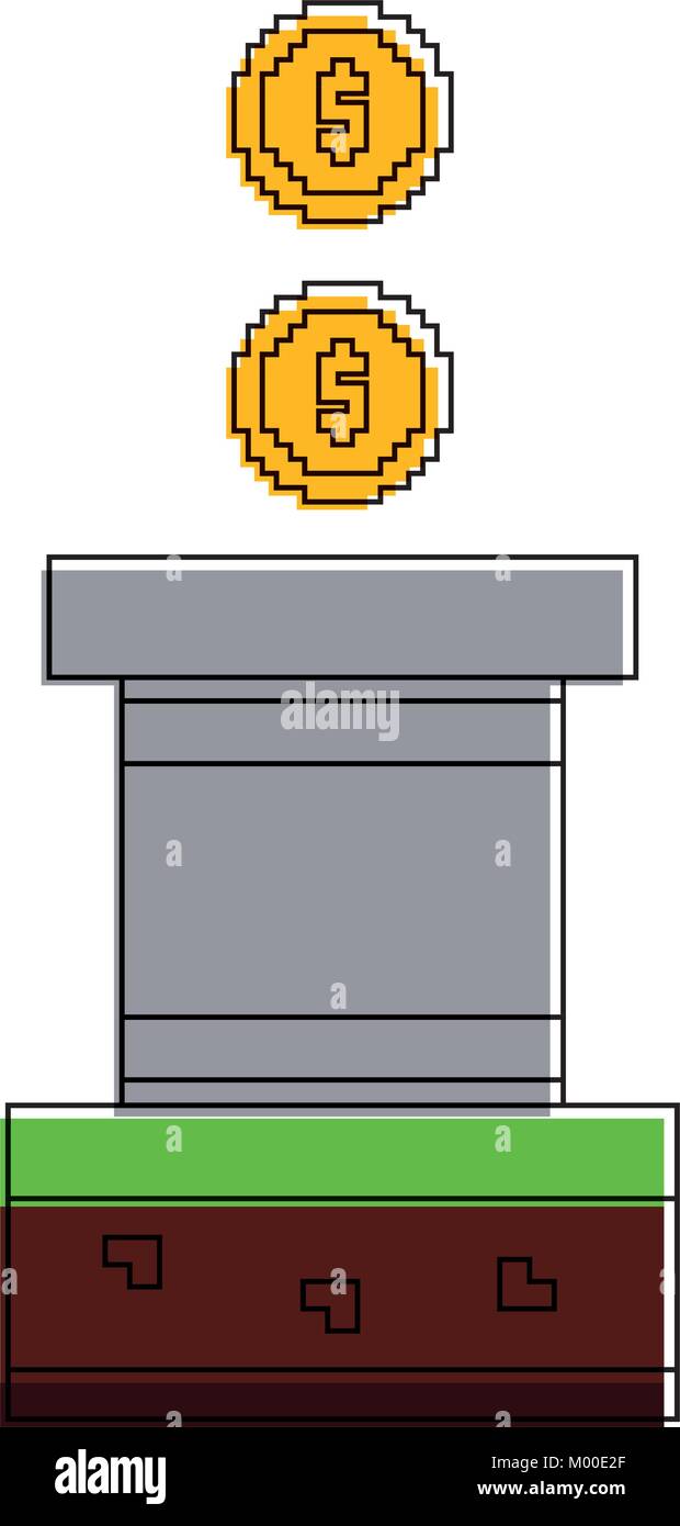 pixeled golden coin treasure wall brick video game Stock Vector Image ...