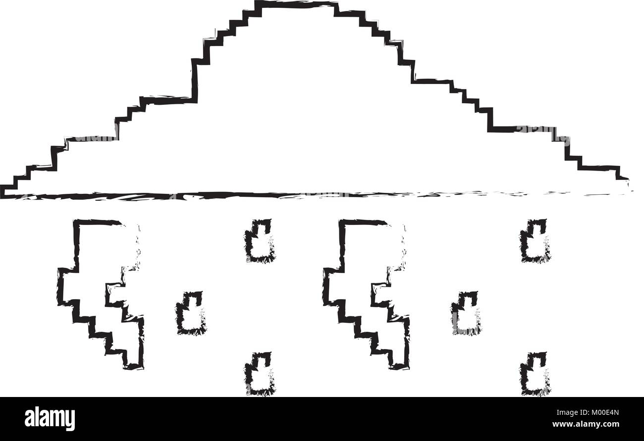 pixelated cloud rain thunderbolt storm weather Stock Vector Image & Art ...