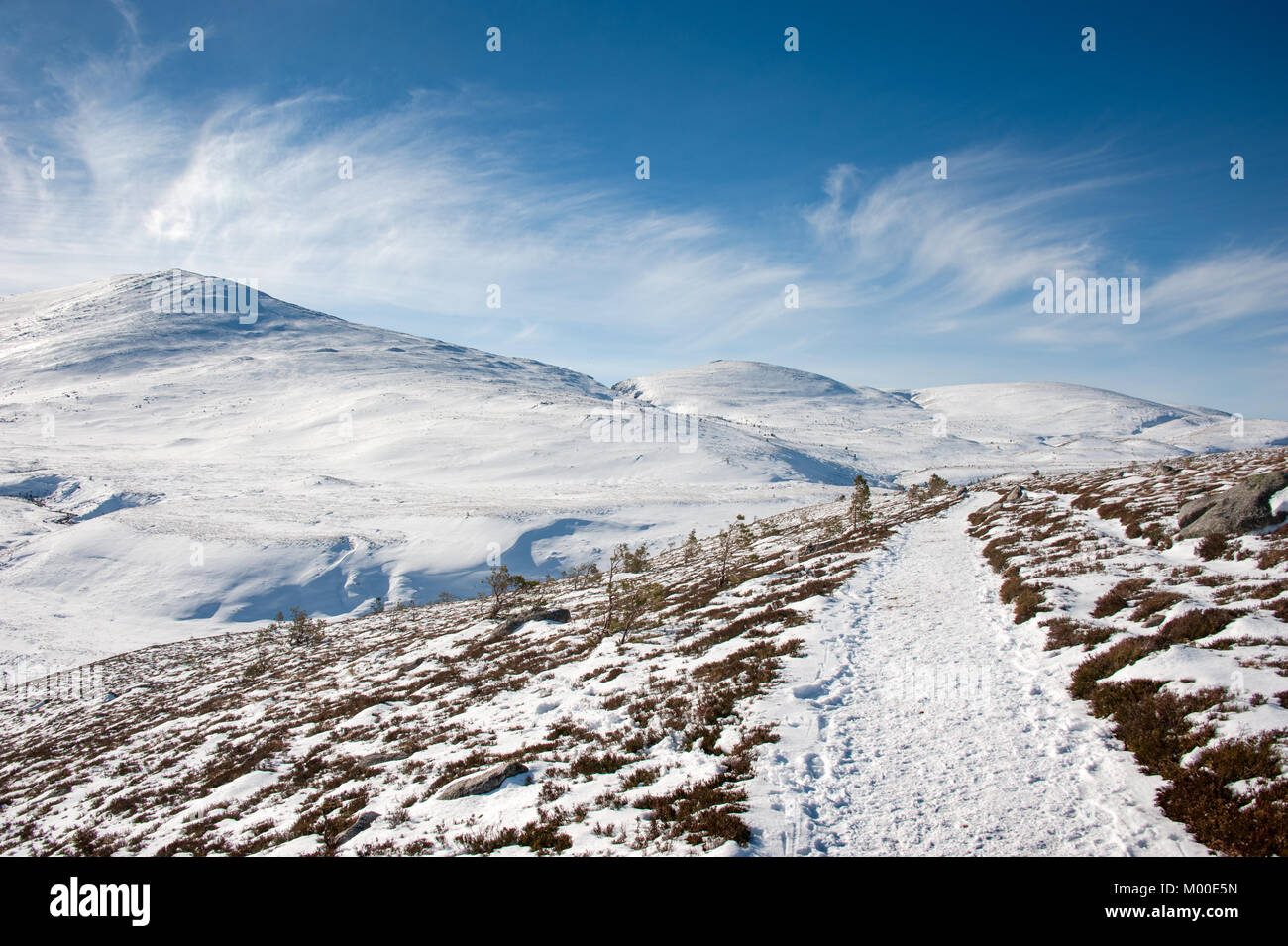 Winter conditions in the Cairngorm National Park under a clearing sky ...