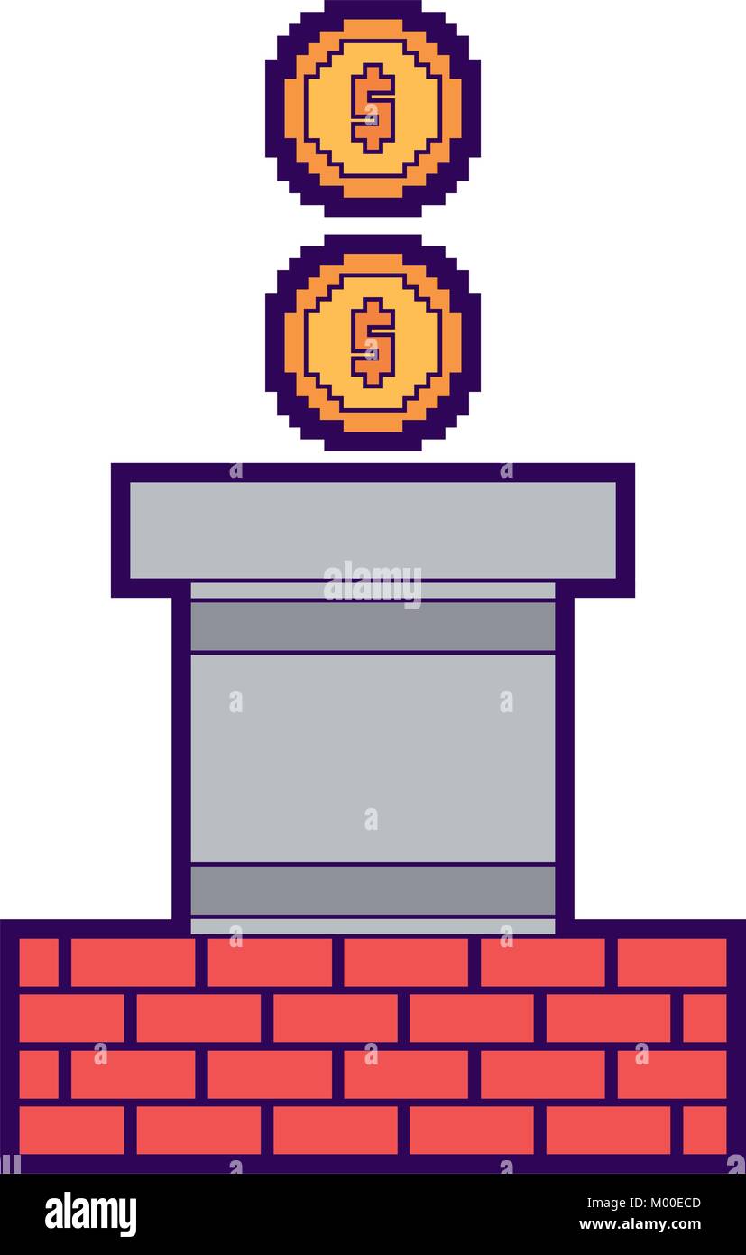 pixeled golden coin treasure wall brick video game Stock Vector Image ...