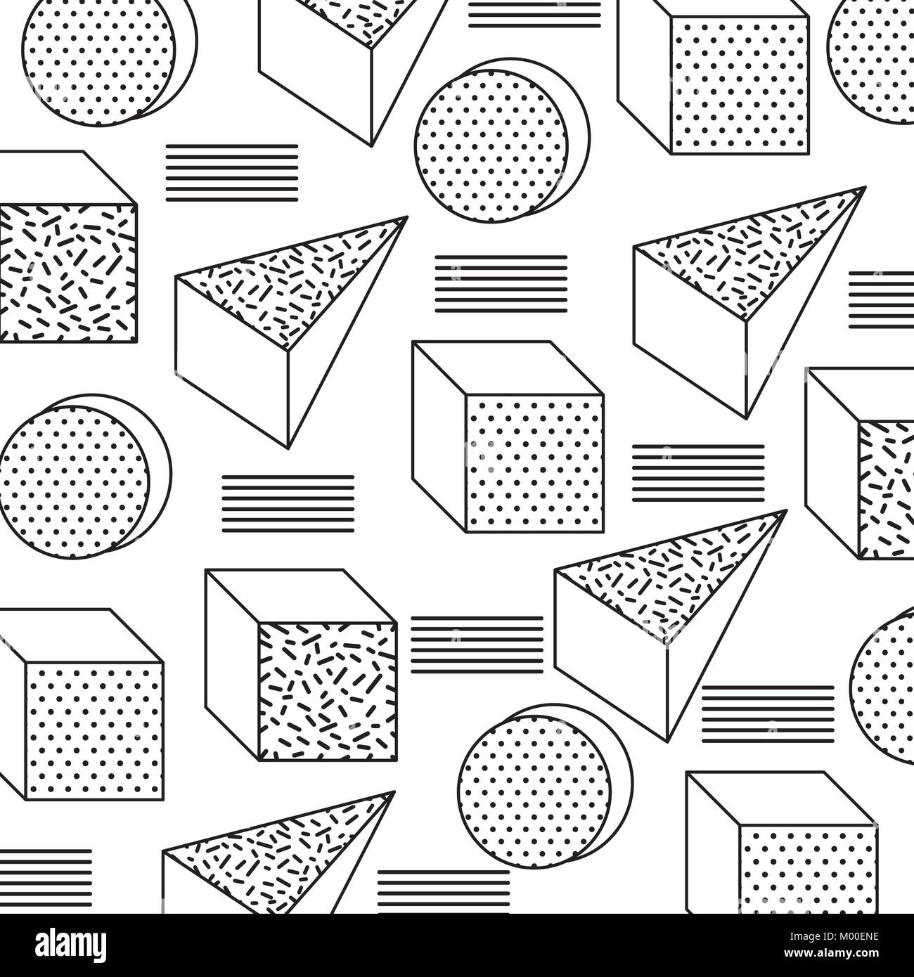 seamless pattern with geometric 3d shapes in memphis style Stock Vector ...