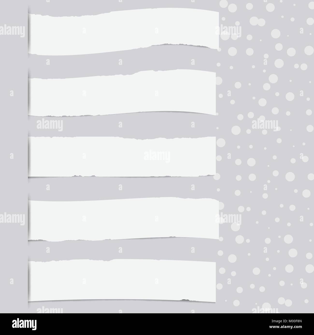 Pieces of torn white blank note, notebook strips inserted into gra cut ...