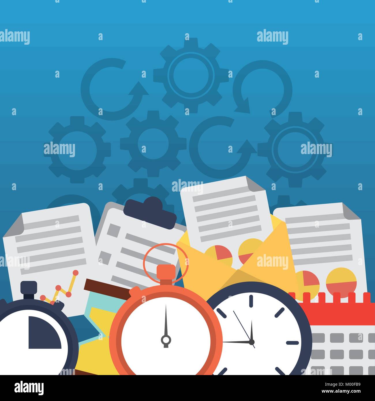 time clock stopwatch office business work papers Stock Vector Image ...