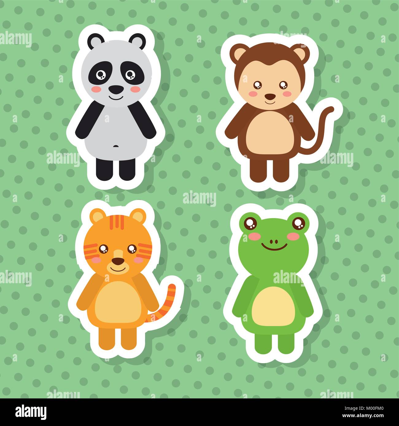 set cute animals wildlife fauna polka dots green background Stock ...