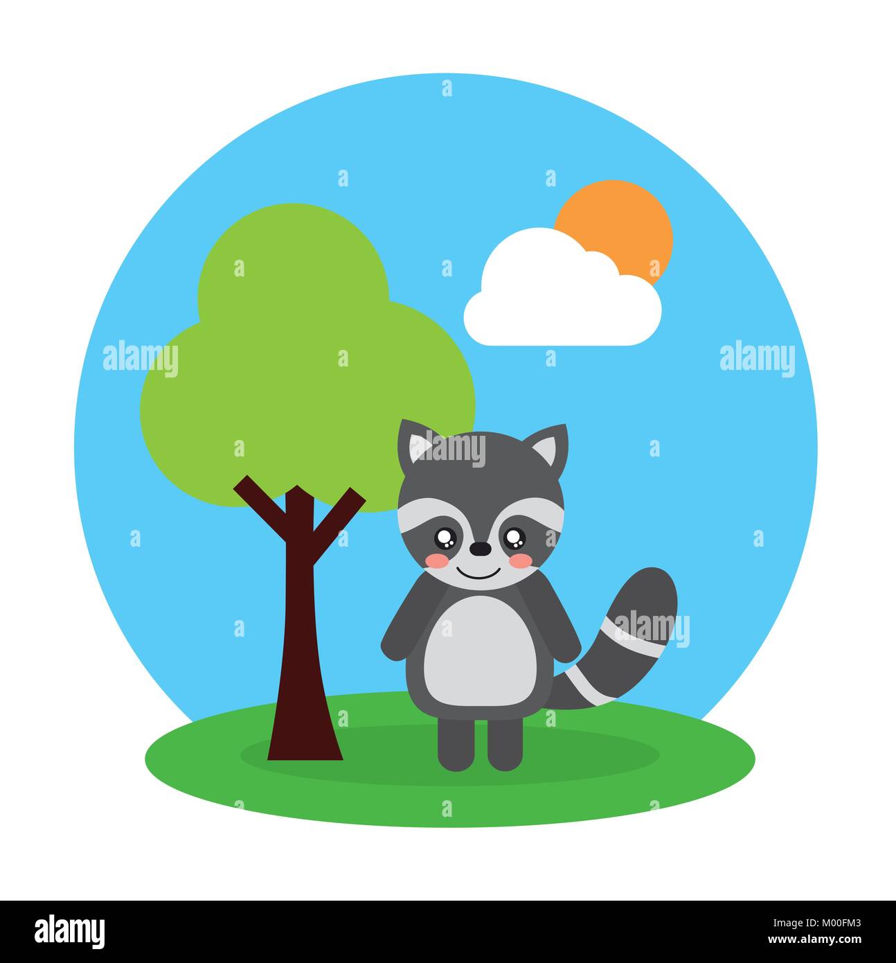 cute animal raccoon tree and sky landscape Stock Vector Image & Art - Alamy