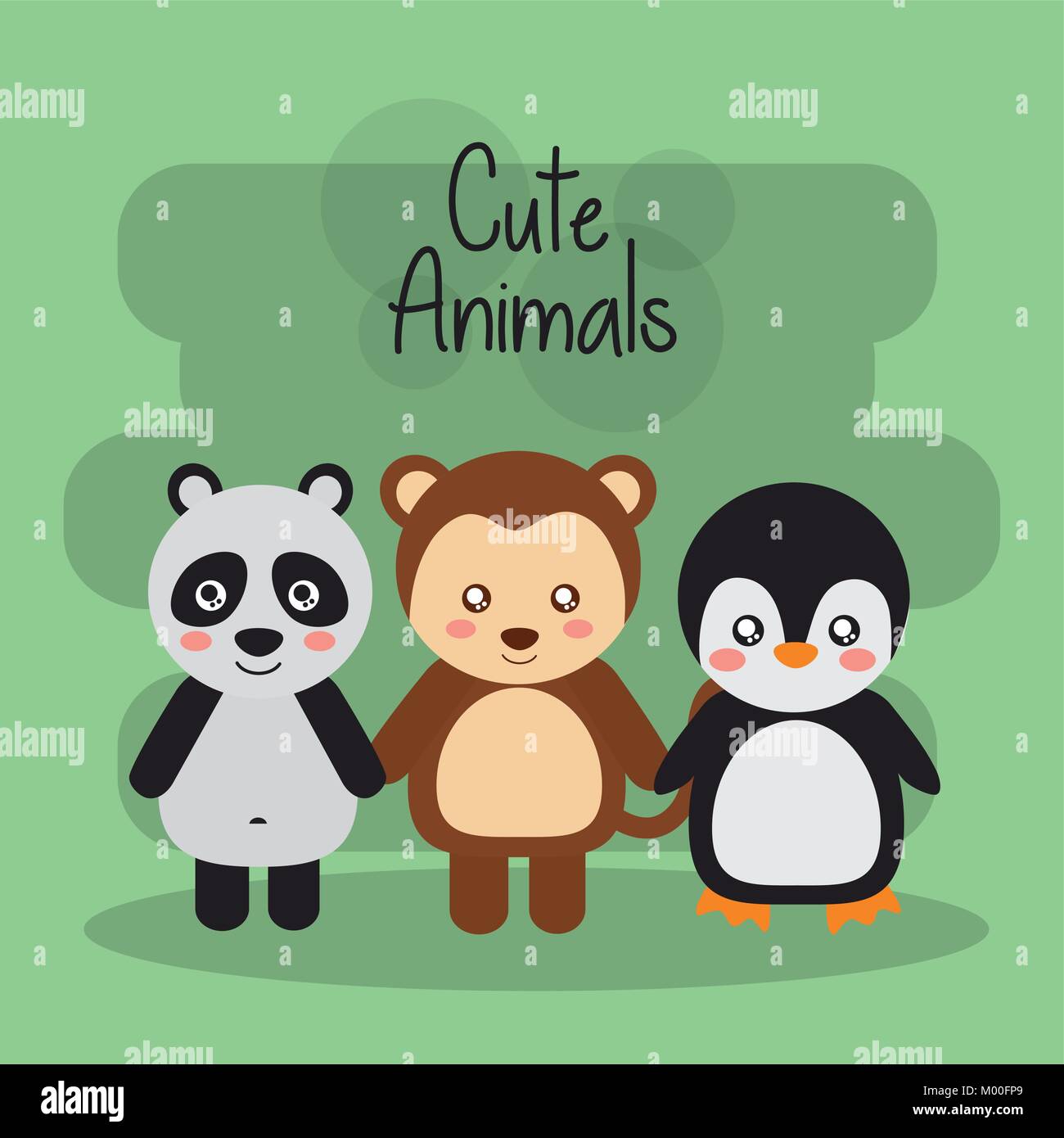 set cute animals panda monkey and penguin wildlife fauna Stock Vector ...