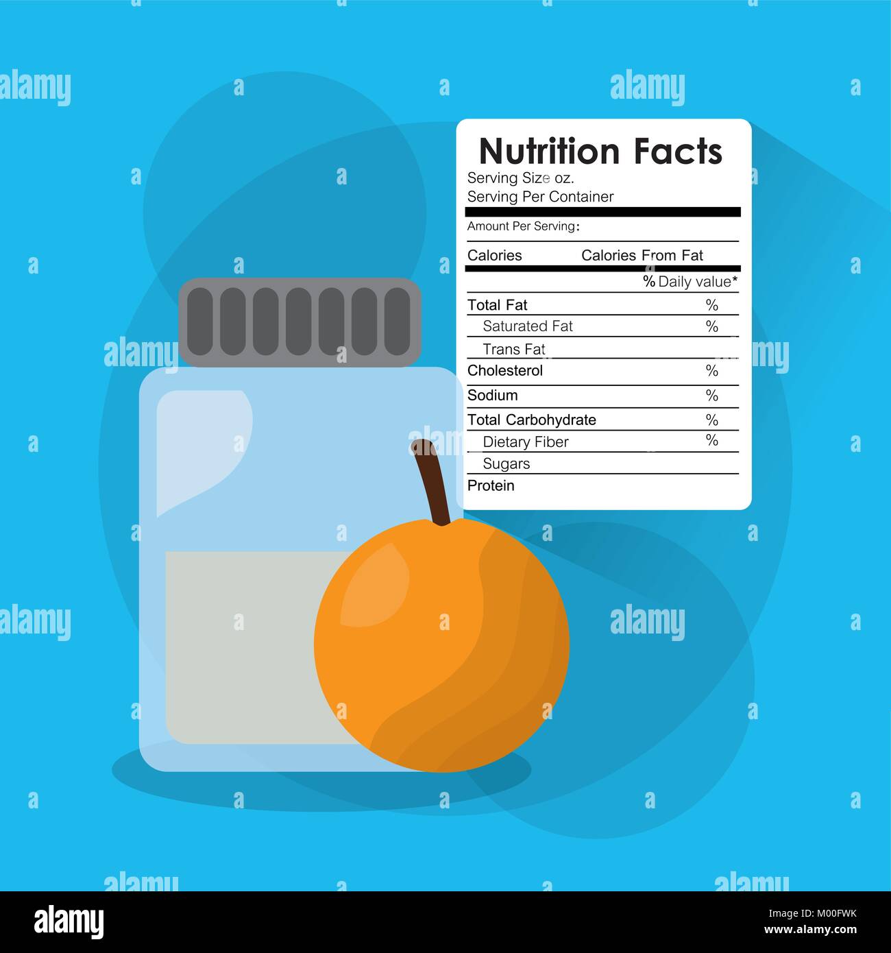 bottle glass orange nutrition facts sticker information Stock Vector ...