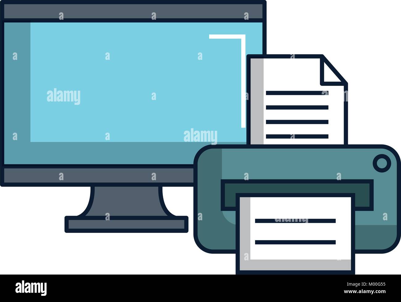 monitor computer with printer vector illustration design Stock Vector ...