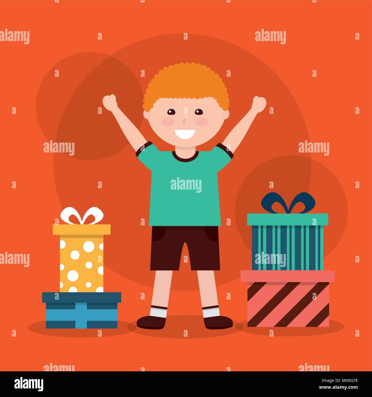 Funny cartoon boy with a big gift box in his hands. Vector cutout art ...