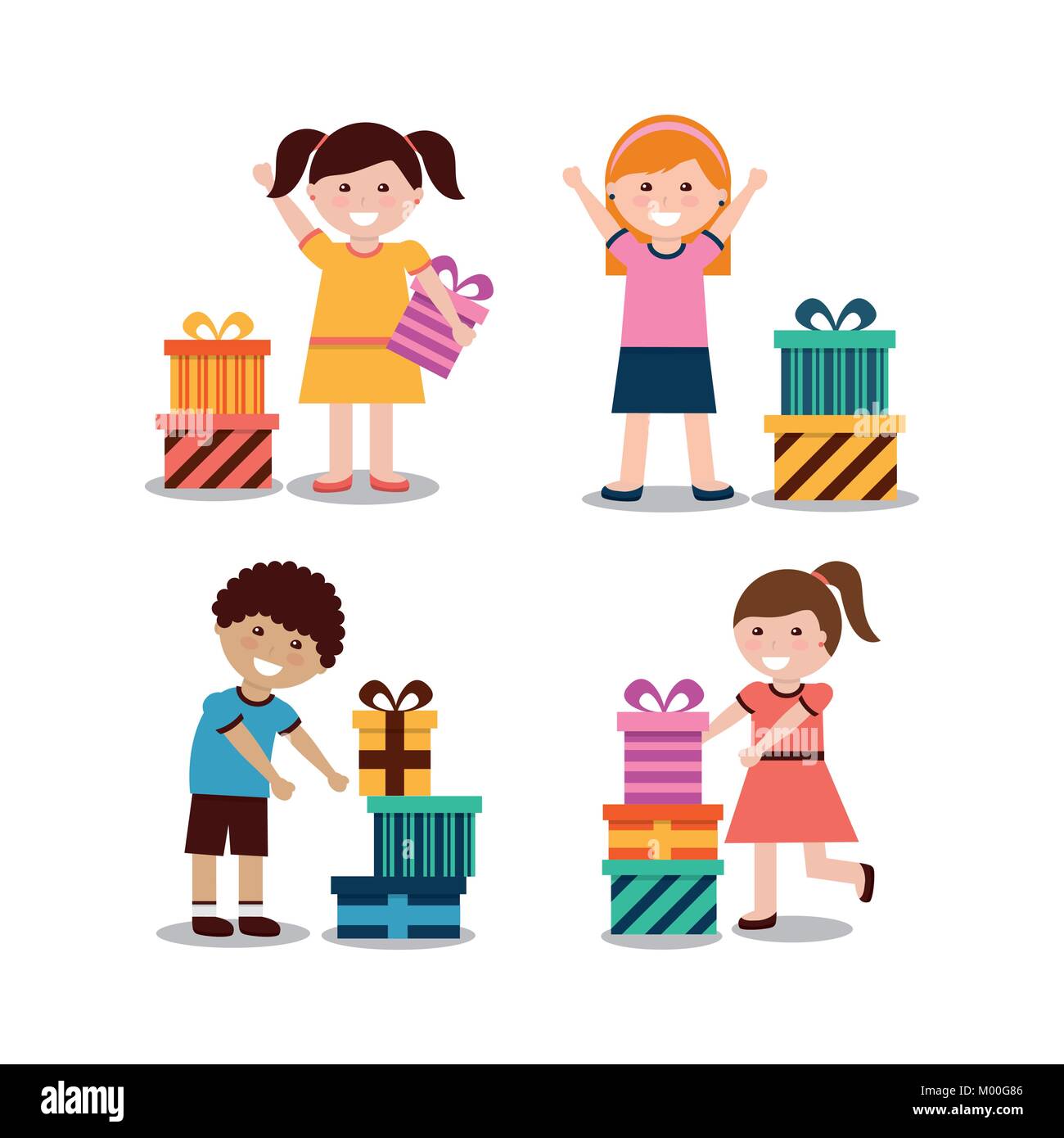 group of kids with nicely wrapped gift boxes Stock Vector Image & Art ...