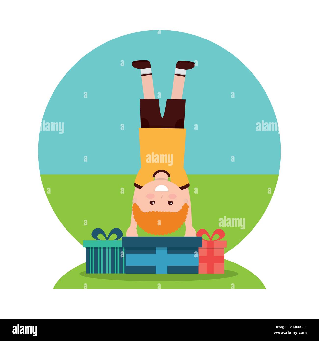 Funny cartoon boy with a big gift box in his hands. Vector cutout art ...