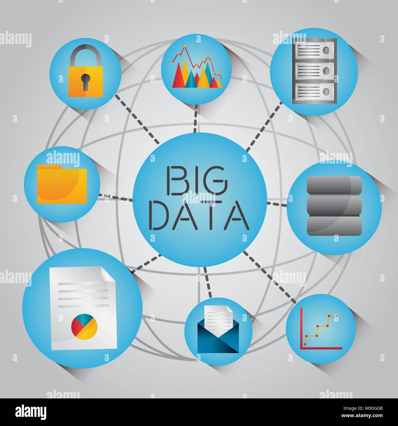 big data globe analytic technology network icons Stock Vector Image ...