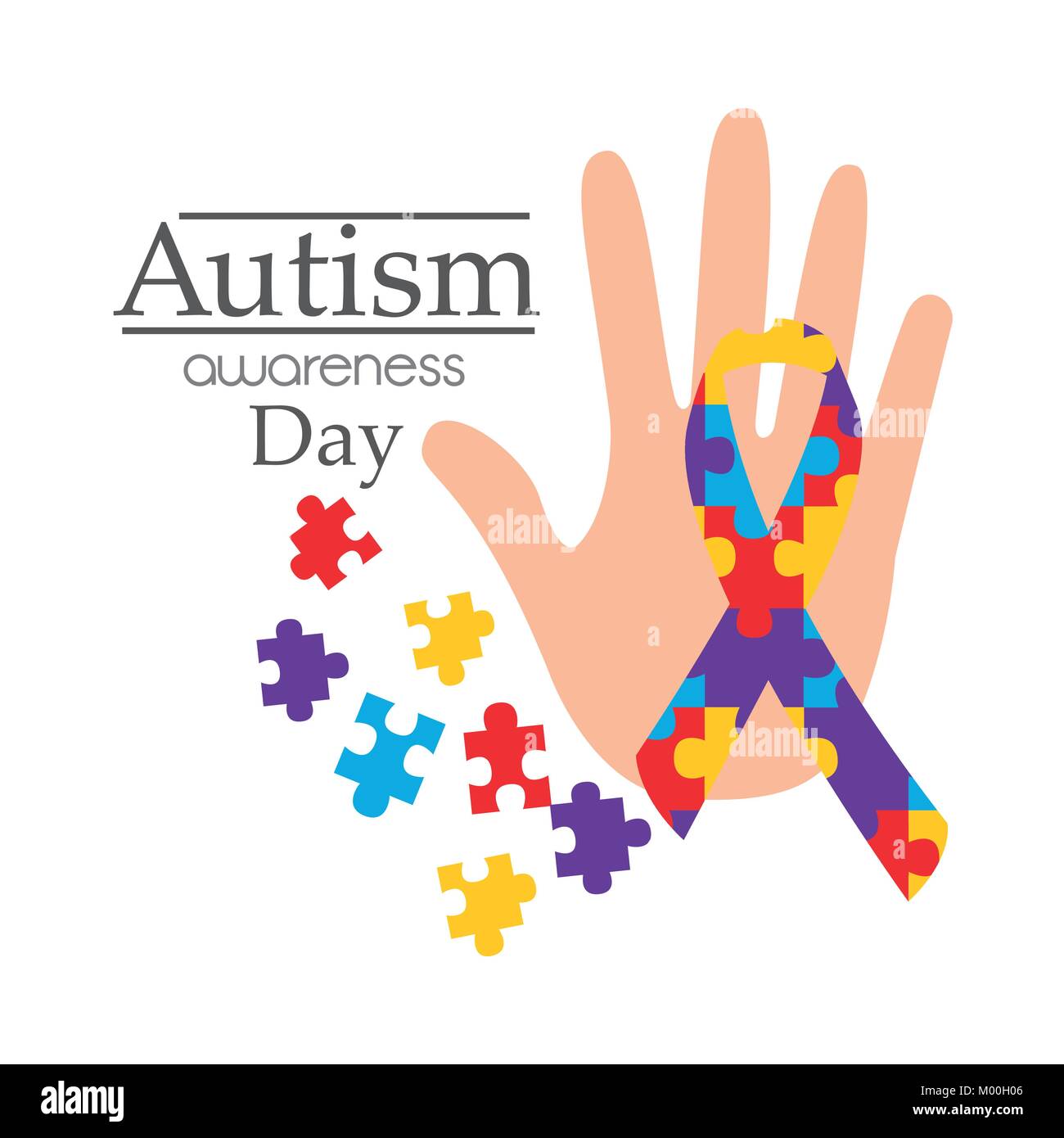 autism awareness day card with hand puzzle shape ribbon Stock Vector ...