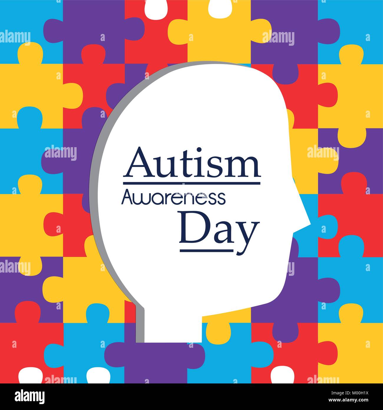 autism awareness day profile head and puzzles background Stock Vector ...